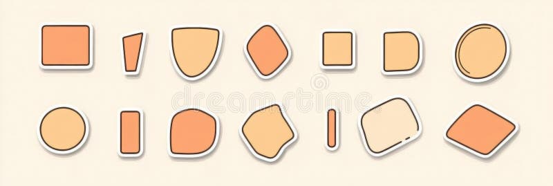 Outlined Sticker Shapes with Empty Fill on a Flat Beige Background for ...