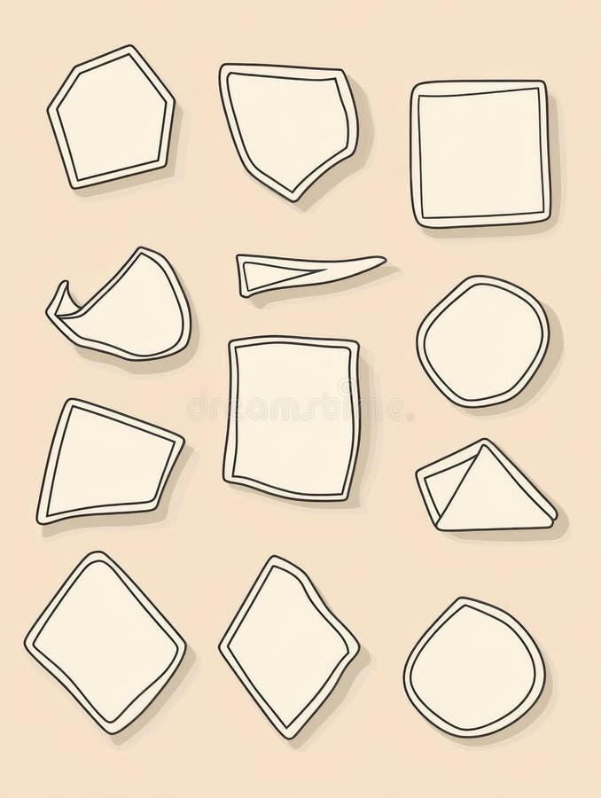 Outlined Sticker Shapes in Various Designs Over Flat Beige Background ...