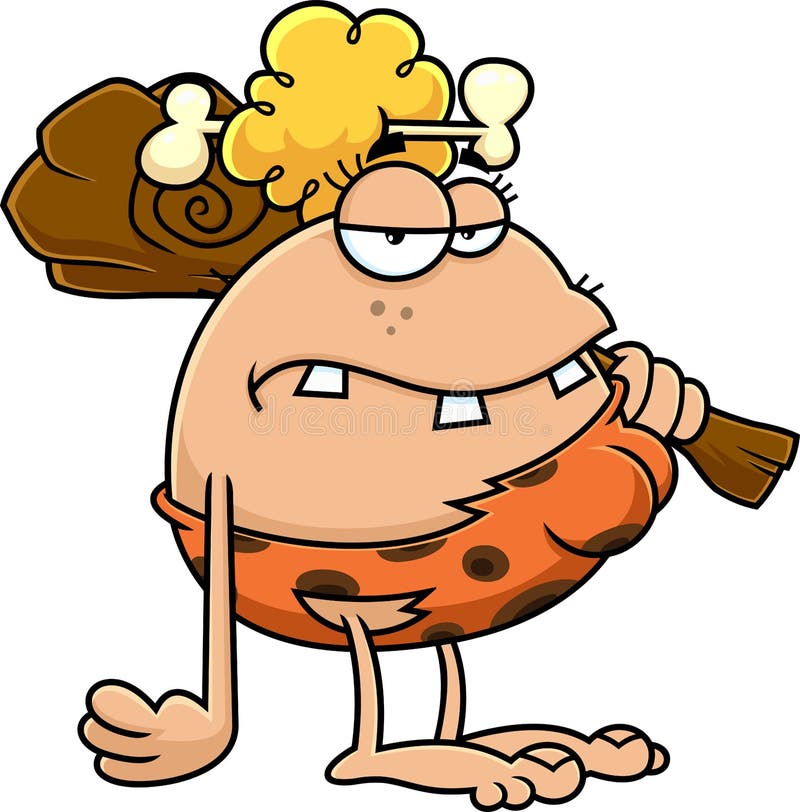 Outlined Toothy Caveman Cartoon Character with Club on His Shoulder ... Outlined Toothy Caveman Cartoon Character with Club on His Shoulder ...