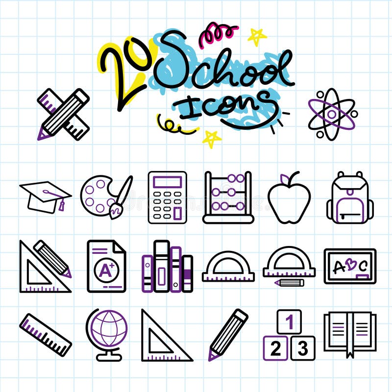 Outlined Twenty School Icons Pack on Grid Paper Vector Stock Vector ...
