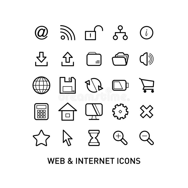 Outlined Web and Internet Icon Set Stock Illustration - Illustration of ...