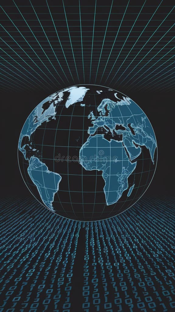 Outlined World Map with Binary Grid, Symbolizing Global Digital Streams ...