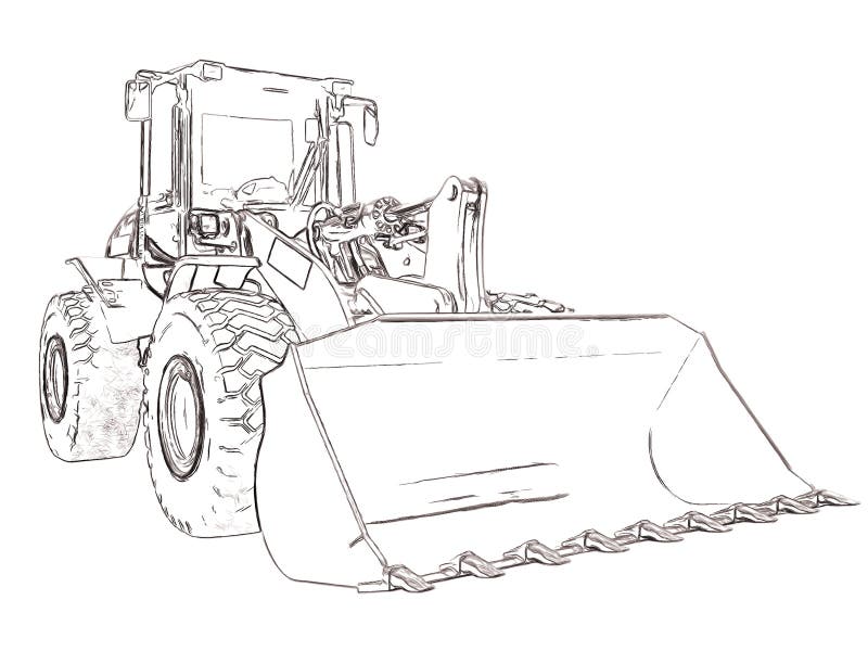 Drawing of the Bulldozer, Front View Stock Illustration - Illustration ...