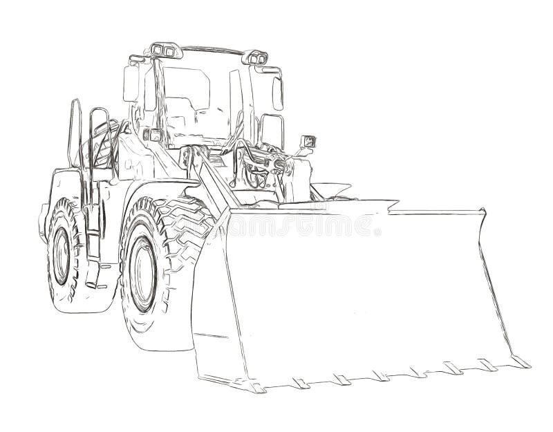 Drawing of the Bulldozer, Front View Stock Illustration - Illustration ...