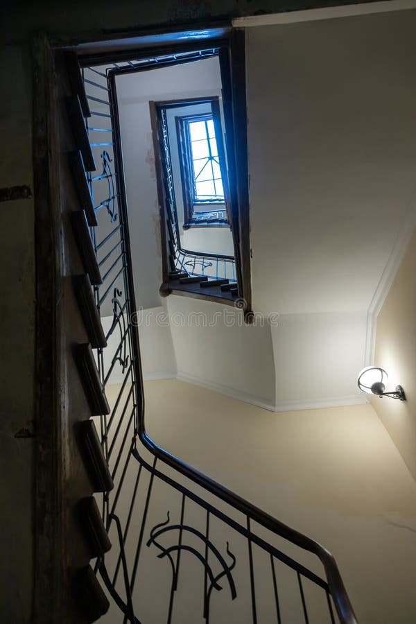 Outlines of the Square Staircase in Building in Low Light with Attic ...