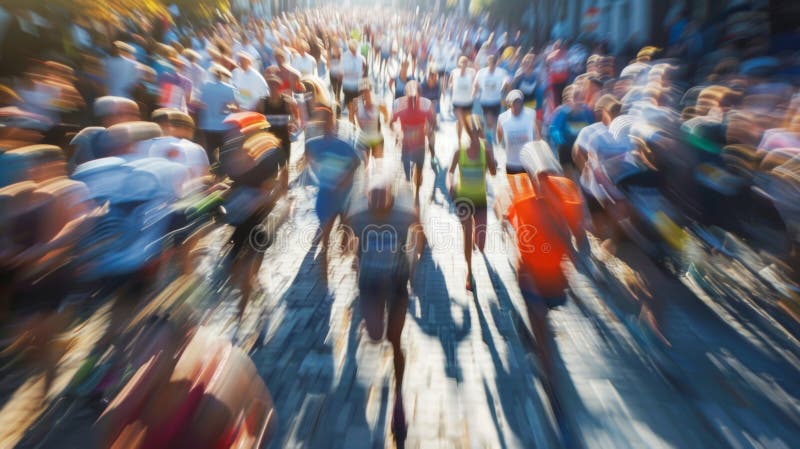 An Outoffocus Perspective of a Marathon Highlighting the Rush and ...