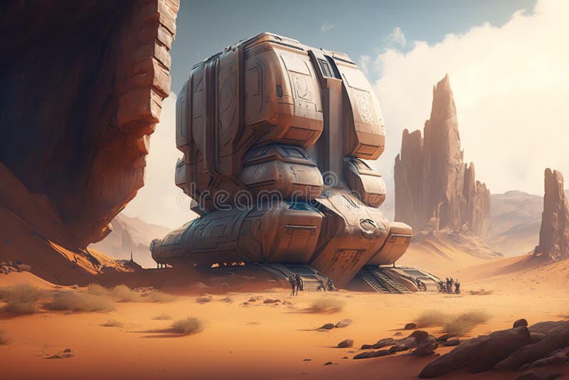 An Outpost on an Alien Planet with Huge Cliffs Stock Illustration ...