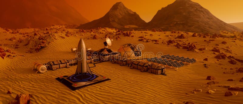 Mars Outpost stock illustration. Illustration of mountain - 69047355