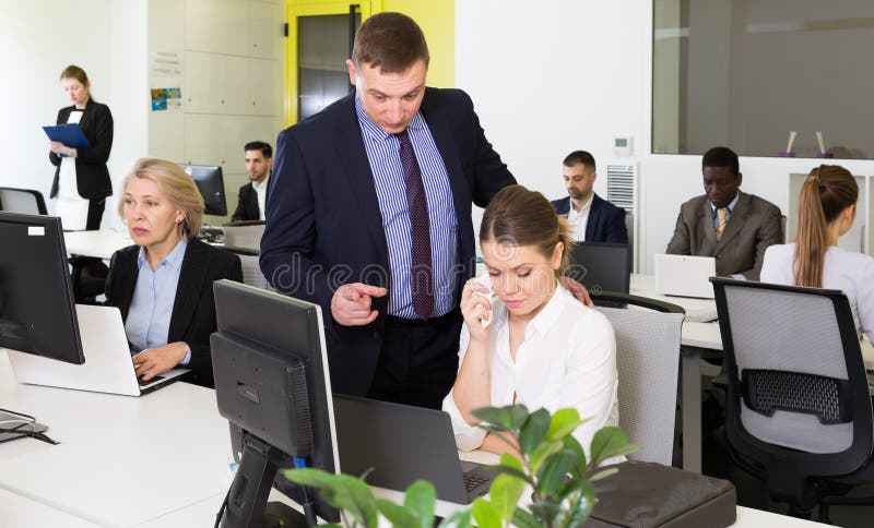 Outraged Manager With Frustrated Girl In Office Stock Image Image Of Conflict Anger 244375357