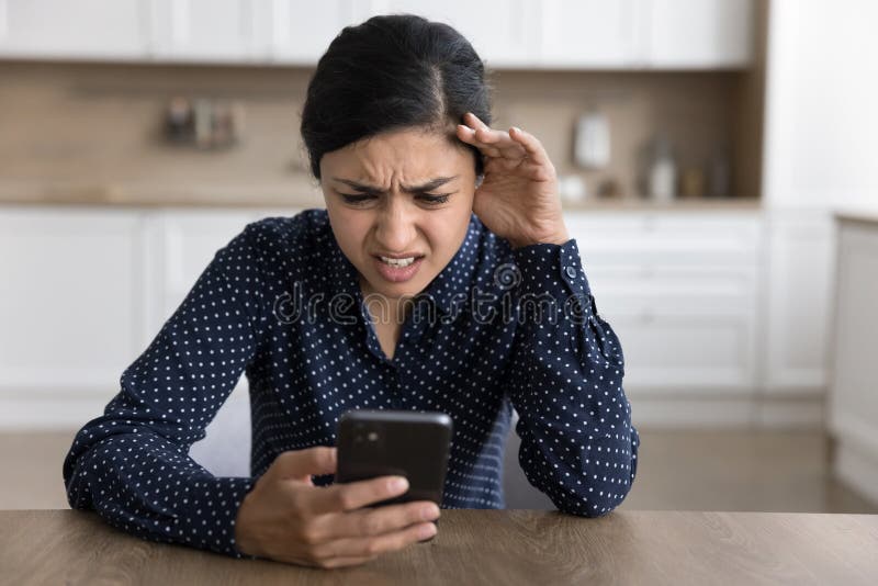 Outraged Shocked Nervous Young Lady Look at Phone Screen Stock Image ...