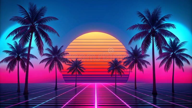 Synthwave Palm Trees Stock Illustrations – 893 Synthwave Palm Trees ...