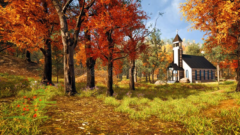 Outside American Church with Natural Environment, 3D Render Stock ...