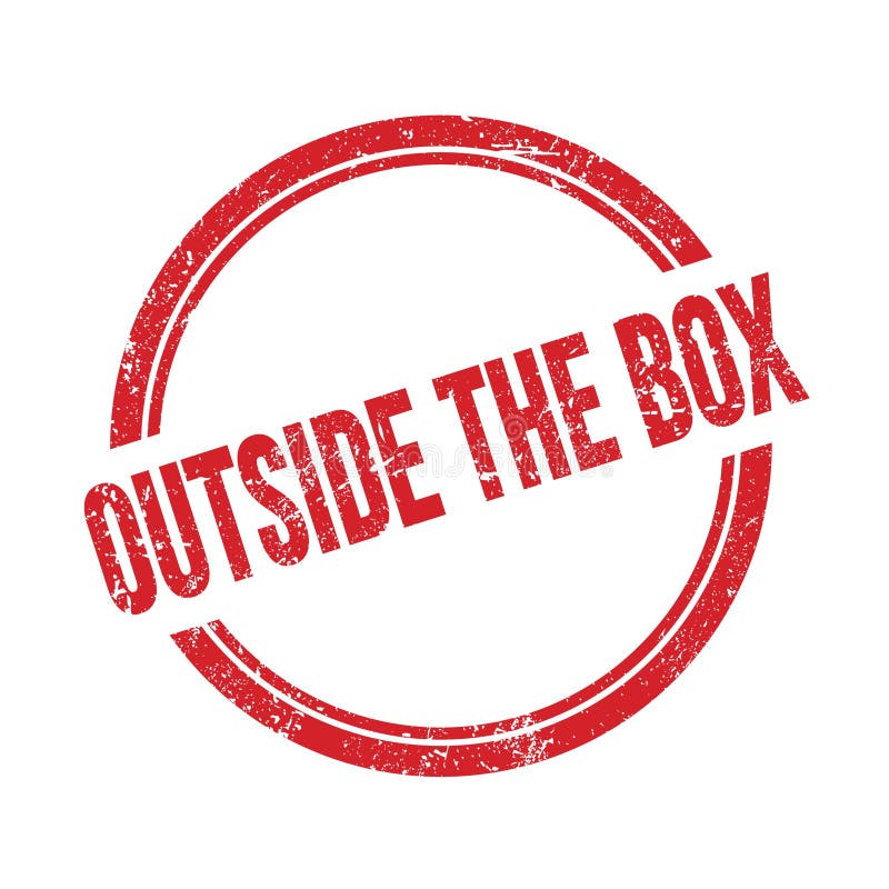 OUTSIDE the BOX Text Written on Red Grungy Round Stamp Stock ...
