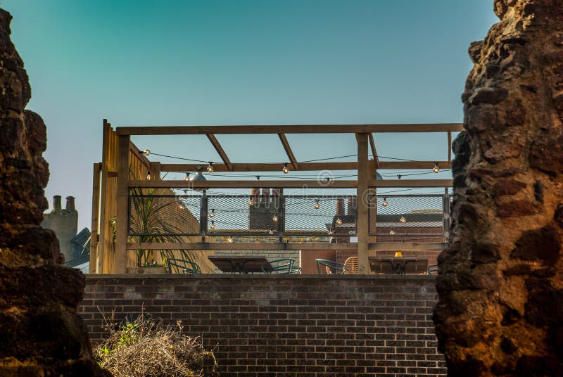 Outside dining table stock photo. Image of wall, outdoor - 144599950
