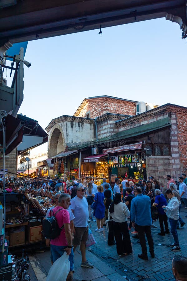 Outside of the Egyptian Bazaar or Spice Bazaar and Crowded People ...