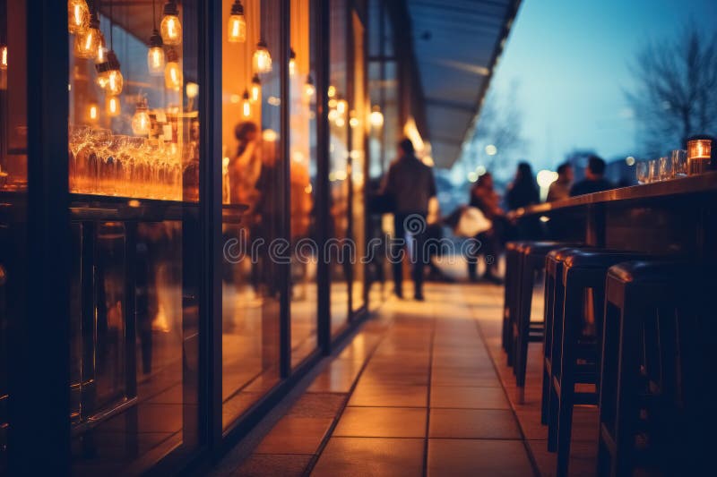 An Outside Evening Bar with Defocused Backdrop Featuring Dazzling Light ...