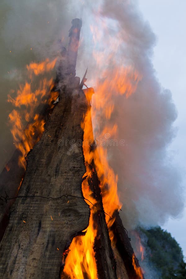 Outside Fire in a Camping Base Stock Photo - Image of party, tent ...