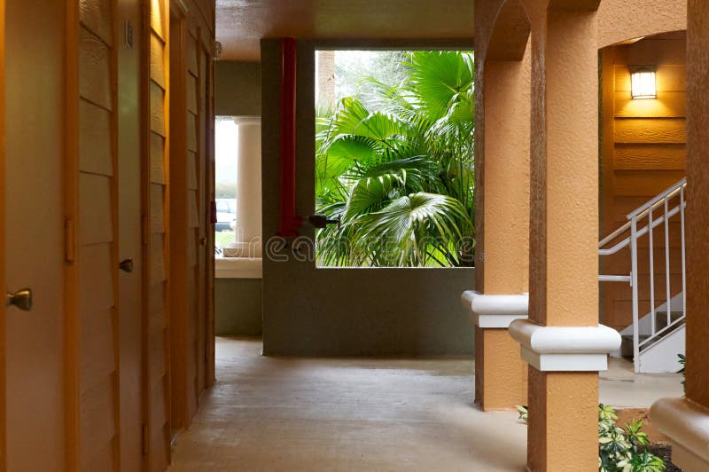 Outside Hallway with with Doors and Rain Stock Image - Image of naples ...