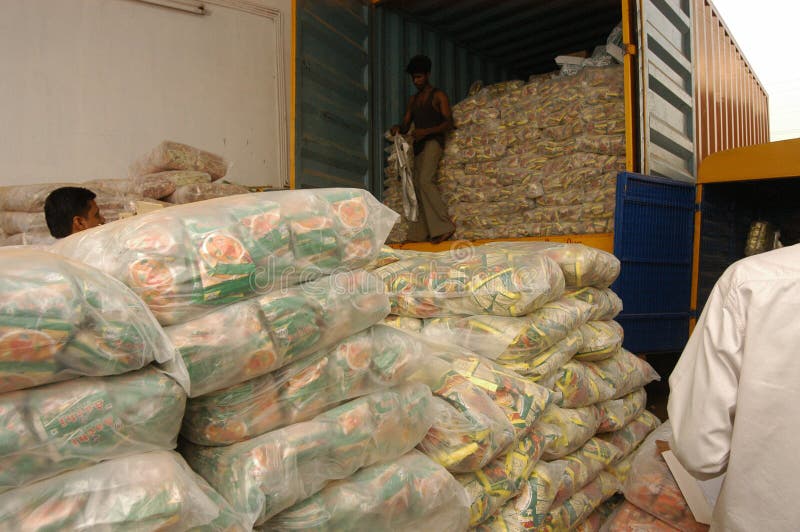 Outside of Logistics Distributions Warehouse. Men Loading Delivery Van ...