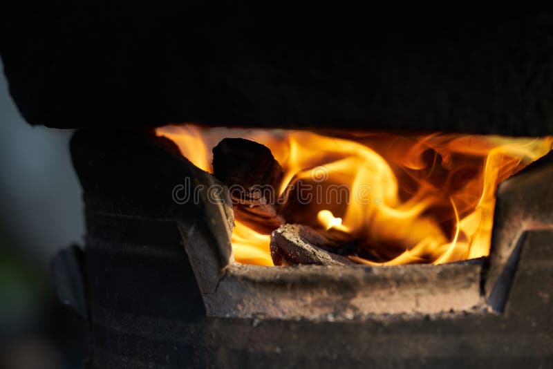 Outside Oven In Hot Fire Flames And Woods Burn,closed Up Stock Image ...