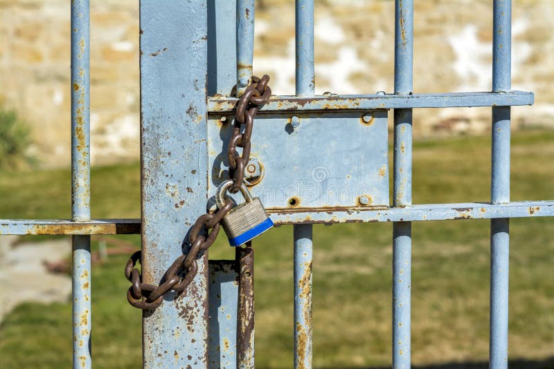 Outside Prison Gate with a Locked Chain Stock Image - Image of blue ...