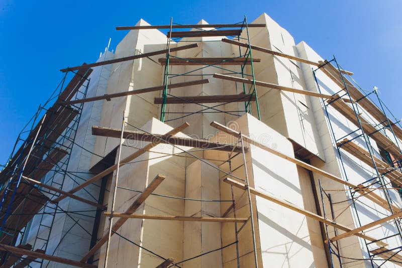 Outside Renovation of a Modern House, Scaffolding Tower. Stock Image ...