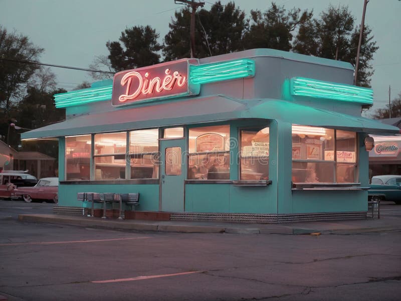 Outside of a 1960s Diner in Monochromatic Colors and Vintage Feel ...