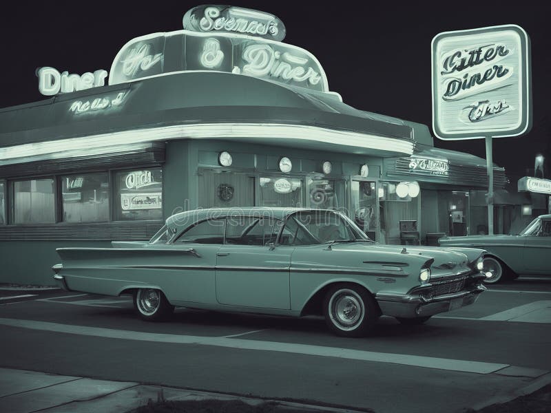 Outside of a 1960s Diner in Monochromatic Colors and Vintage Feel ...