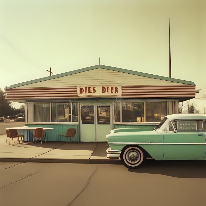 Outside of a 1960s Diner in Monochromatic Colors and Vintage Feel ...