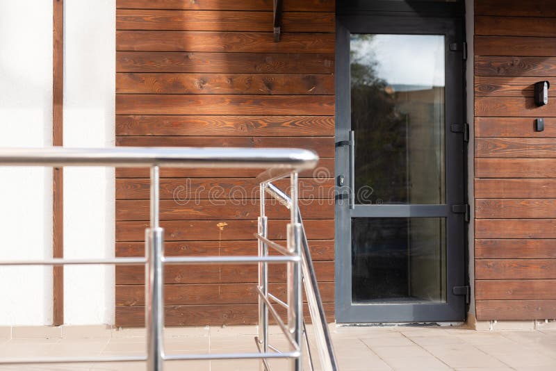 Outside Solid Glass Door with Building Exterior Stock Image - Image of ...