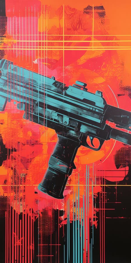 Outsider Art Inspired Weapon-shaped Design on Orange Background Stock ...