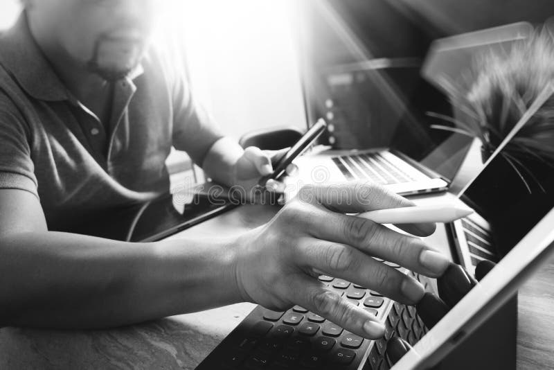 Outsource Developer Working on Marble Desk Working Laptop Computer ...