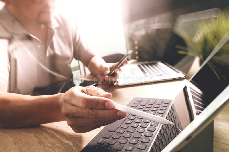 Outsource Developer Working on Marble Desk Working Laptop Computer ...