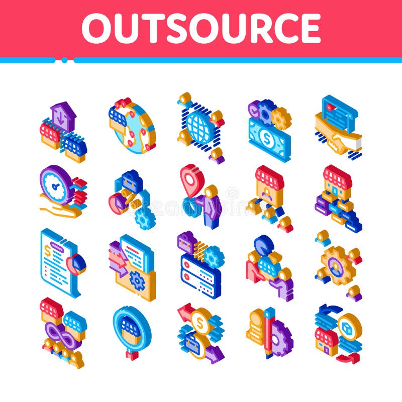 Outsource Management Isometric Icons Set Vector Stock Vector ...
