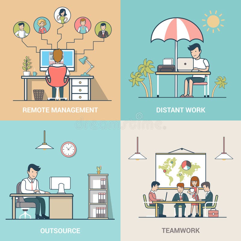 Outsource Teamwork Distant Work Remote Management Stock Vector - Illustration of elements ...