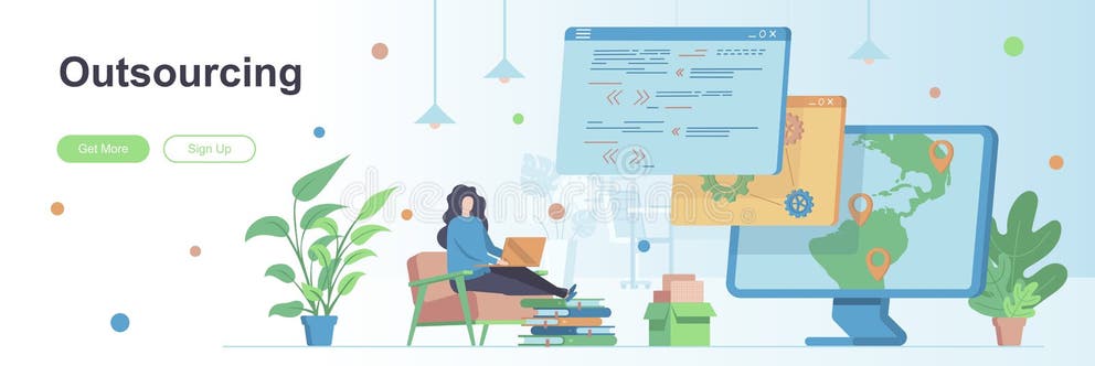 Outsourcing Landing Page with People Characters. Remote Workforce Web ...