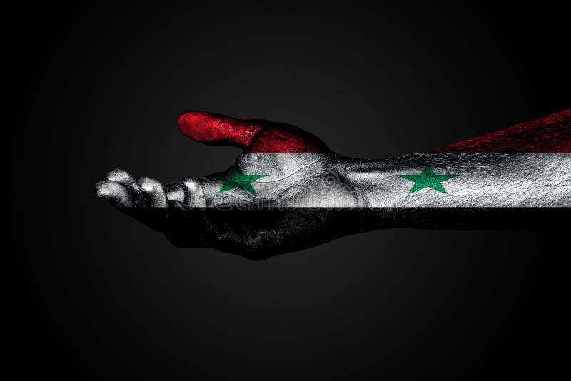 Outstretched Hand with a Drawn Syria Flag, a Sign of Help or a Request ...