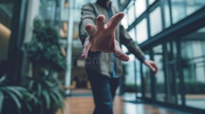 Outstretched Hand in Modern Office Setting Stock Illustration ...