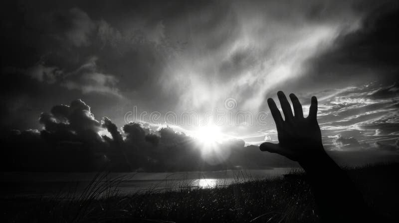 An Outstretched Hand Reaching Towards a Distant Light Captured in ...
