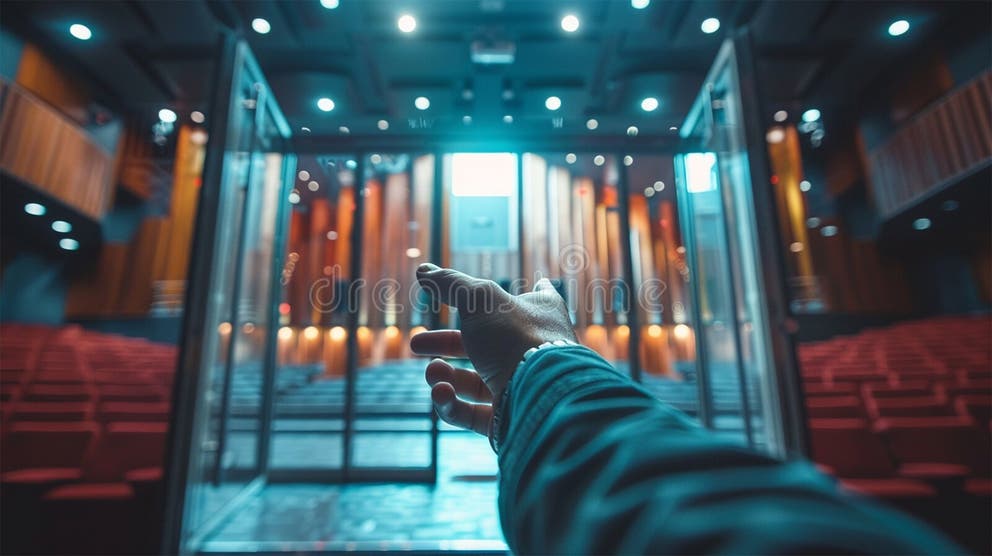 Outstretched Hand Reaching Towards Empty Hall Stock Image - Image of ...