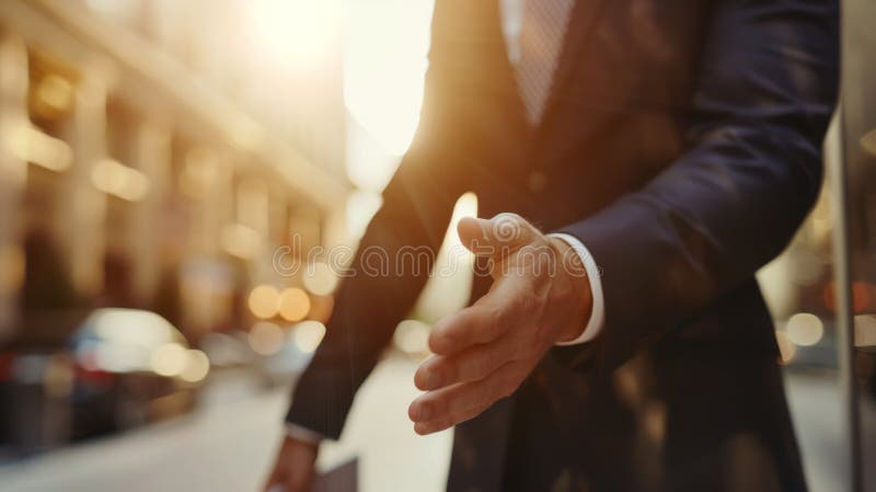 A Handshake Offering in City.AI Generated Image Stock Photo - Image of ...