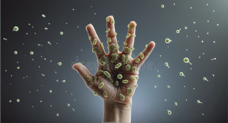 An Outstretched Hand on Which Pathogens Such As Bacteria and Viruses ...