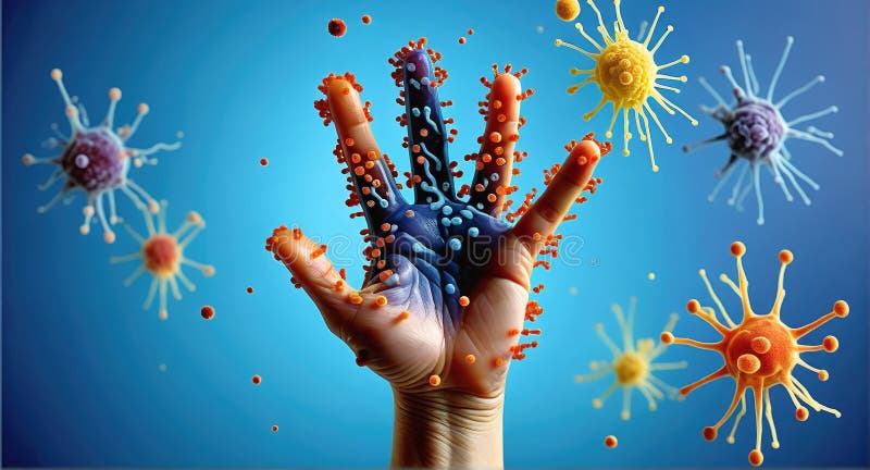 An Outstretched Hand on Which Pathogens Such As Bacteria and Viruses ...
