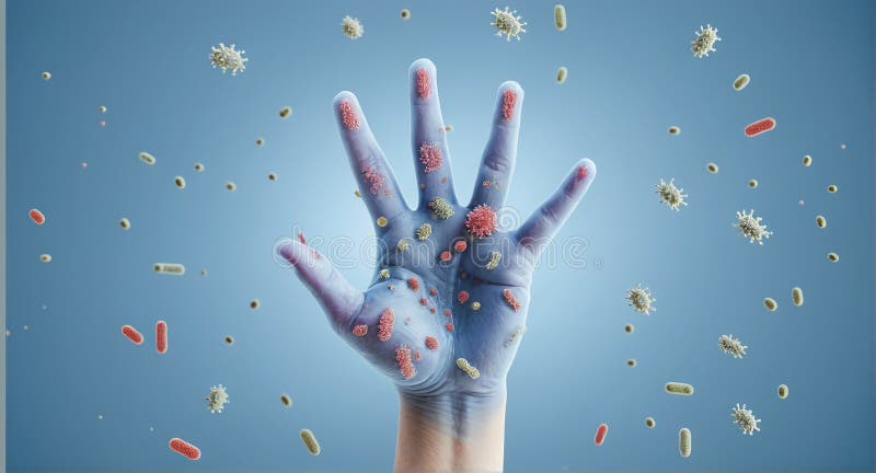 An Outstretched Hand on Which Pathogens Such As Bacteria and Viruses ...