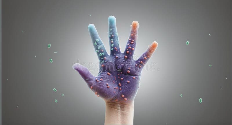 An Outstretched Hand on Which Pathogens Such As Bacteria and Viruses ...