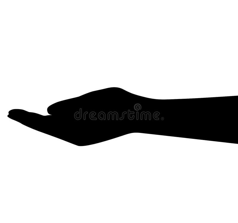 Outstretched Left Woman`s Hand from the Side with Palm Up. Silhouette ...