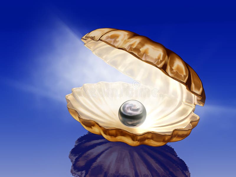 Perle De Mer Dans La Coquille Ouverte Une Grande Eau De Mer Noire Et D ...