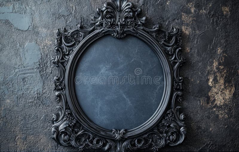 Oval Baroque Frame with Black Empty Copy Space Hanging on a Dark ...
