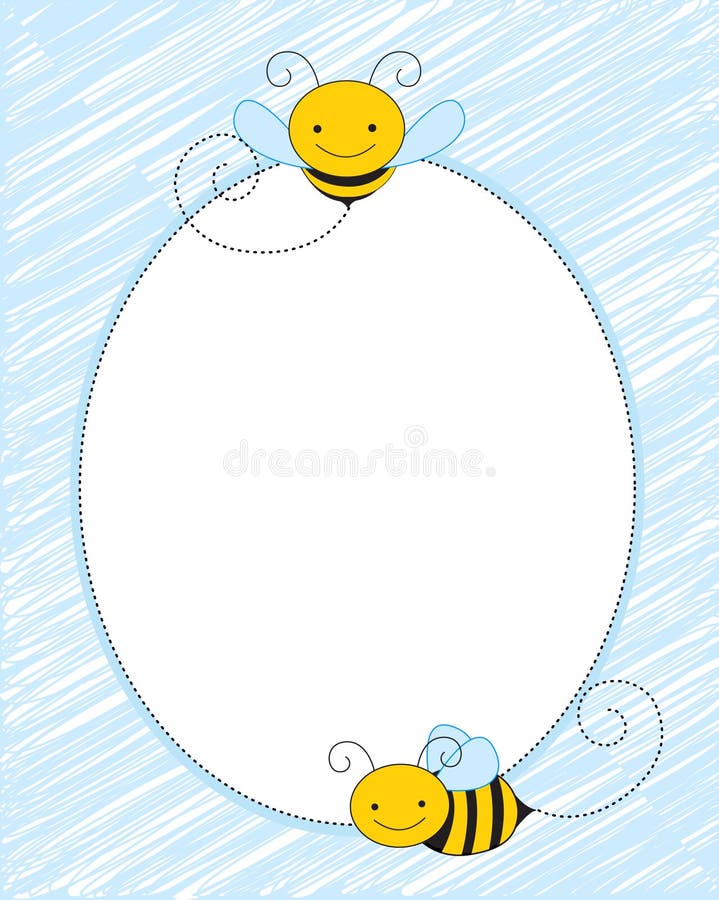 Oval Blue Frame with Smiling Bees Stock Vector - Illustration of blank ...