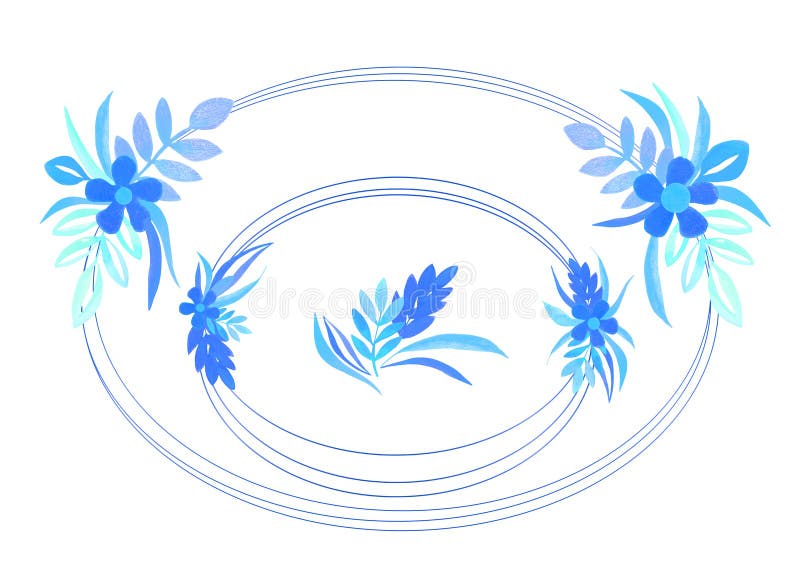 Oval Blue Violet Frames with Painted Floral Elements Stock Illustration ...